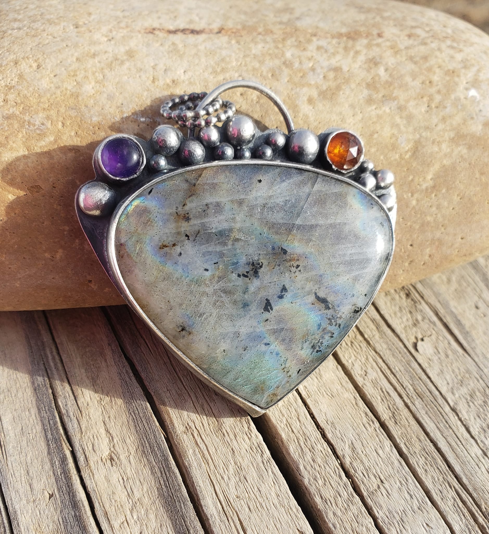 Bright and Playful Handcrafted Labradorite Pendant with Amethyst and ...